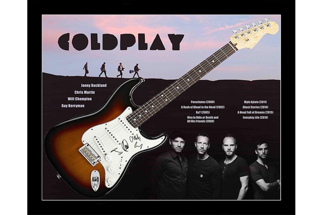 A framed guitar signed by Coldplay | Powered by Givergy